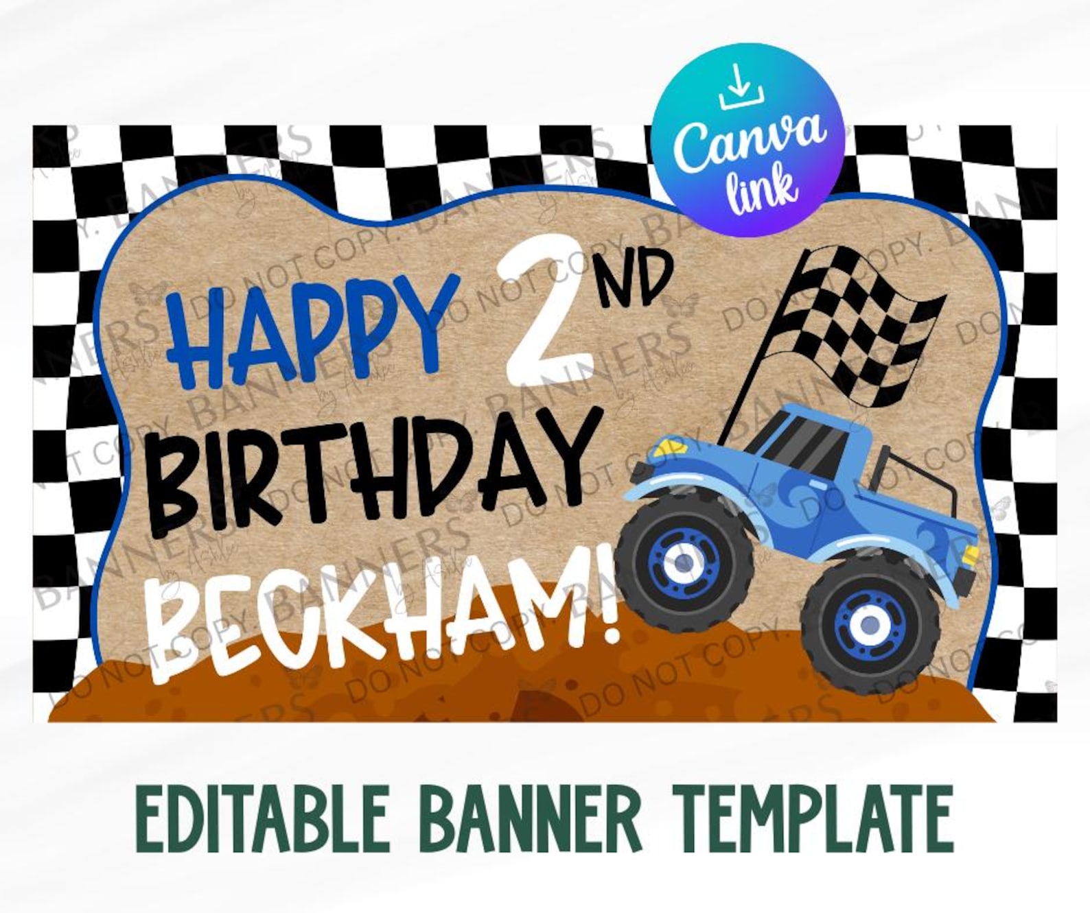Checker Print Monster Truck Template Banner Template (digital Download ...