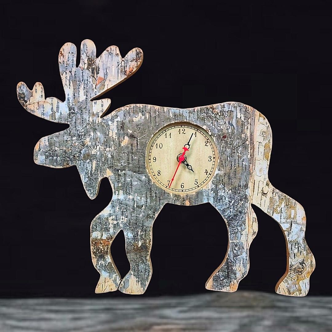 Wooden Rustic Moose Clock With Paper Bark Front - Etsy