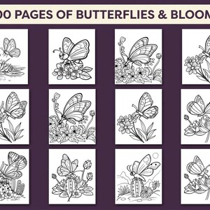 200 Butterfly Flower Coloring Pages for Kids, Bold Easy Spring Garden ...