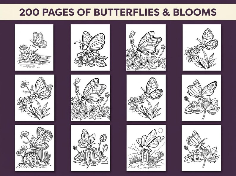 200 Butterfly Flower Coloring Pages for Kids, Bold Easy Spring Garden ...