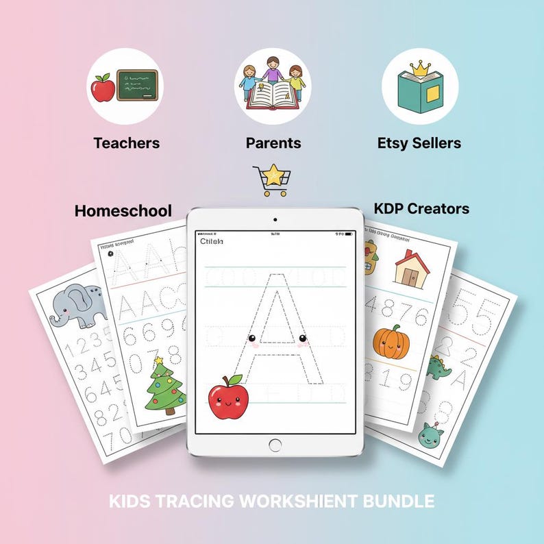 Tracing Worksheets for Kids, 500 Bold Easy Pages, PLR MRR (digital ...