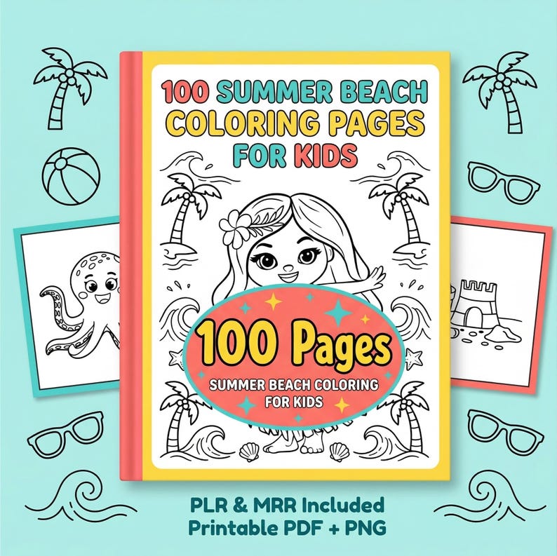 100 Summer Beach Coloring Pages for Kids, PLR MRR (digital Download) - Etsy