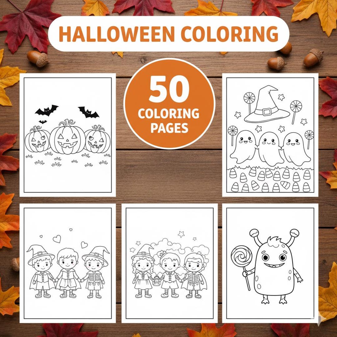 50 Hand-drawn Fall & Halloween Coloring Pages for Kids (printable PDF ...