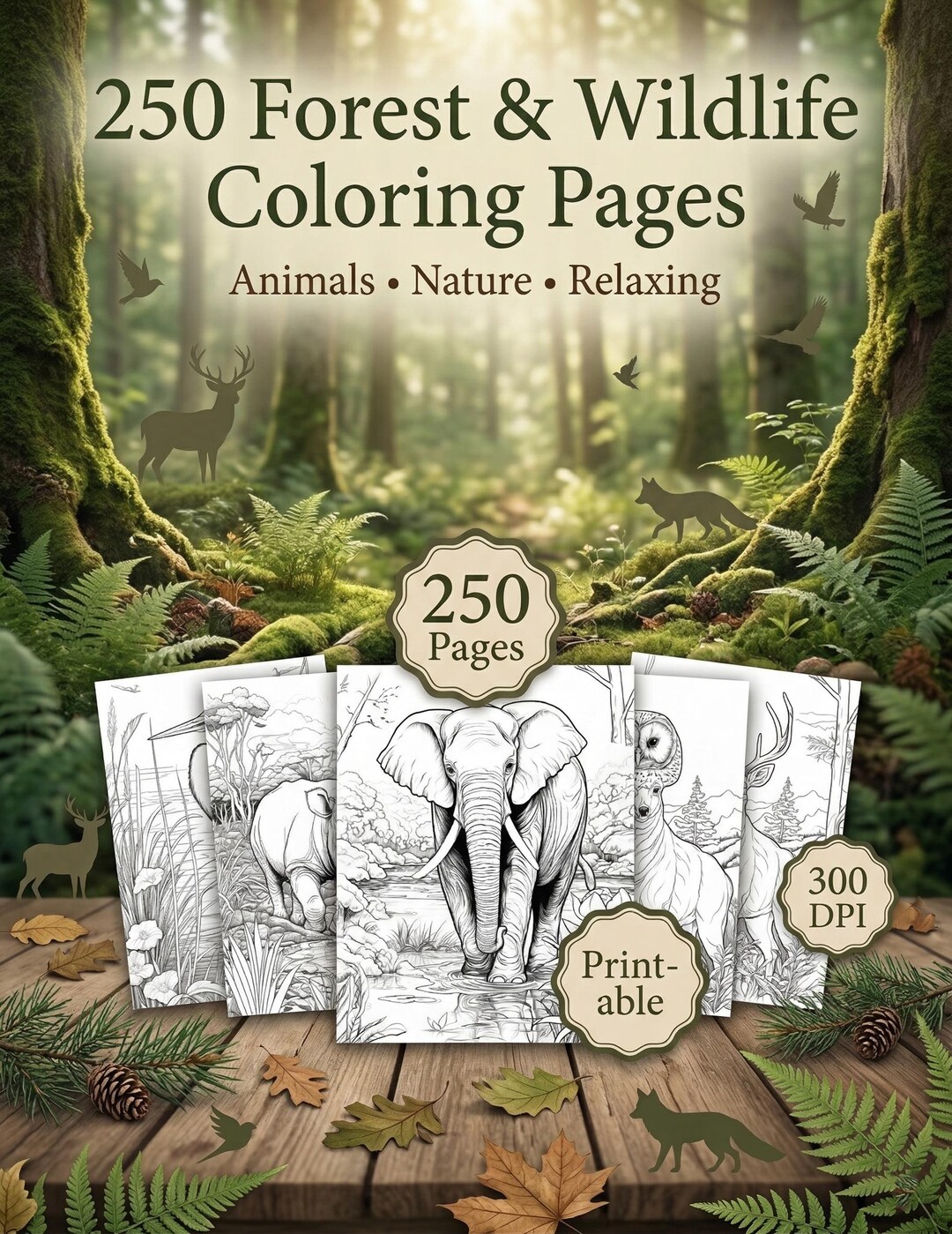 250 Wild Worlds – Forest & Wildlife Coloring Book, Bold and Easy ...