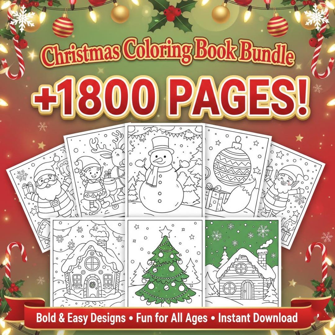 Christmas Coloring Book Bundle, 1800+ Holiday Pages (PDF), Party Games ...
