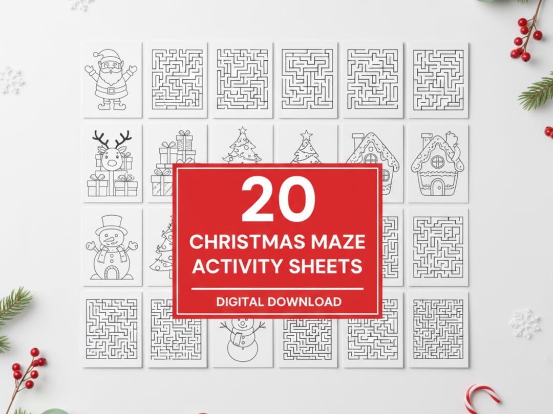 Christmas Maze Activity Sheets for Kids, Holiday Puzzle Pack (digital ...