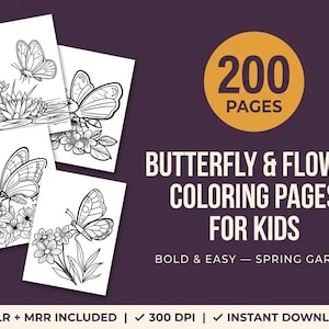 200 Butterfly Flower Coloring Pages for Kids, Bold Easy Spring Garden ...