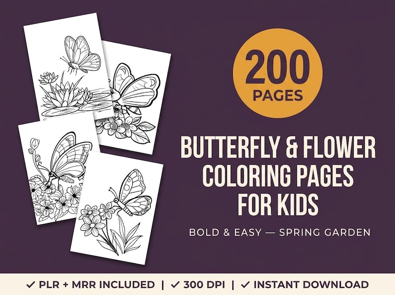 200 Butterfly Flower Coloring Pages for Kids, Bold Easy Spring Garden ...