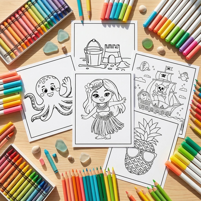 100 Summer Beach Coloring Pages for Kids, PLR MRR (digital Download) - Etsy