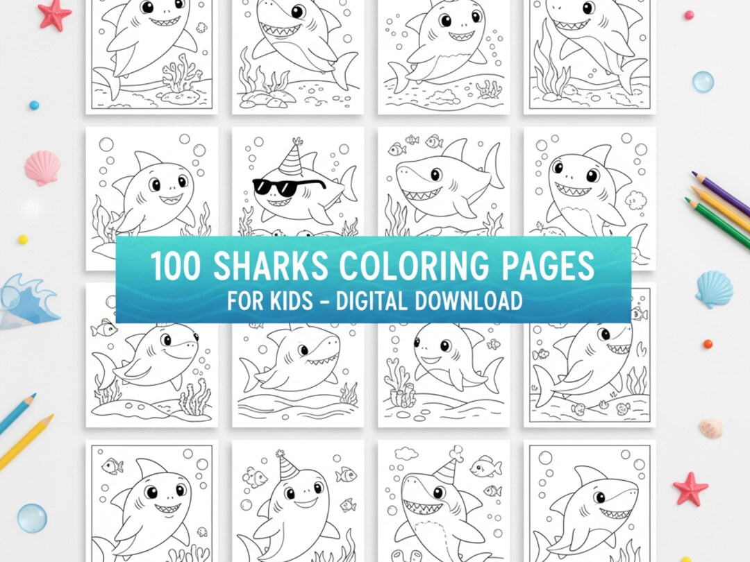 Sharks Coloring Pages for Kids, 100 Ocean Animals (digital Download) - Etsy