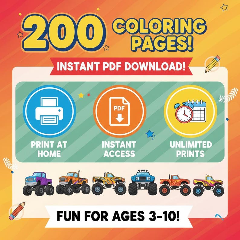 200 Monster Truck Coloring Pages for Kids | Printable Designs (PDF) - Etsy