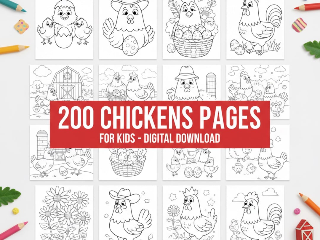 Chicken Coloring Pages for Kids | 200 Fun Farm Animal Coloring Book PDF ...