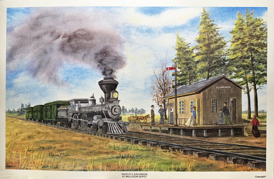 Train Depot 10x16 Print Vintage Steam Locomotive Lithograph Print of ...