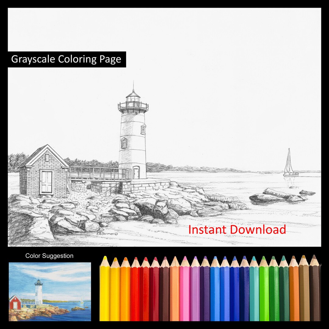 Portsmouth Harbor Lighthouse NH Nautical Coloring Pages W/instructions ...
