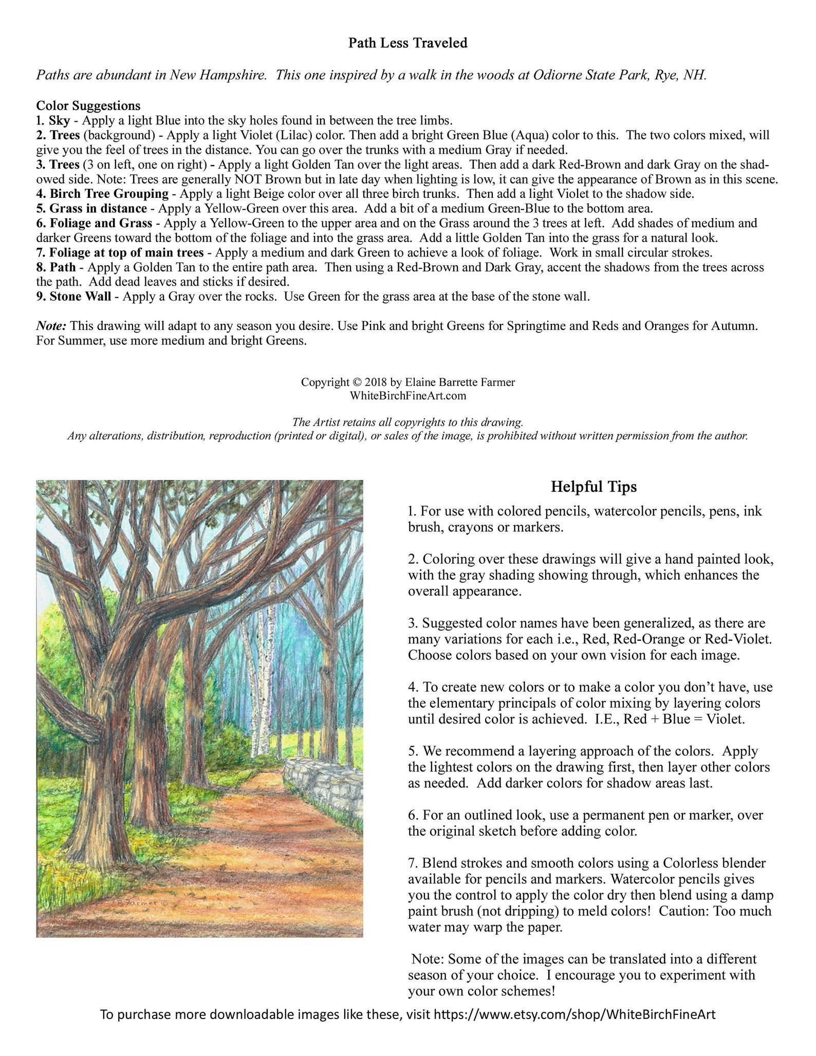 Old Rural Path Stone Wall Scene Coloring Pages W/instructions - Etsy