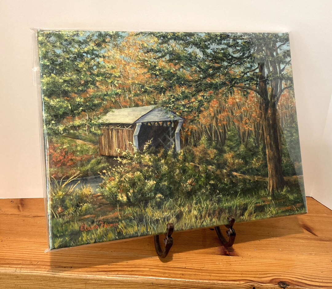 Covered Bridge 12x16 No 19 Prentis Langdon NH Autumn River Landscape ...