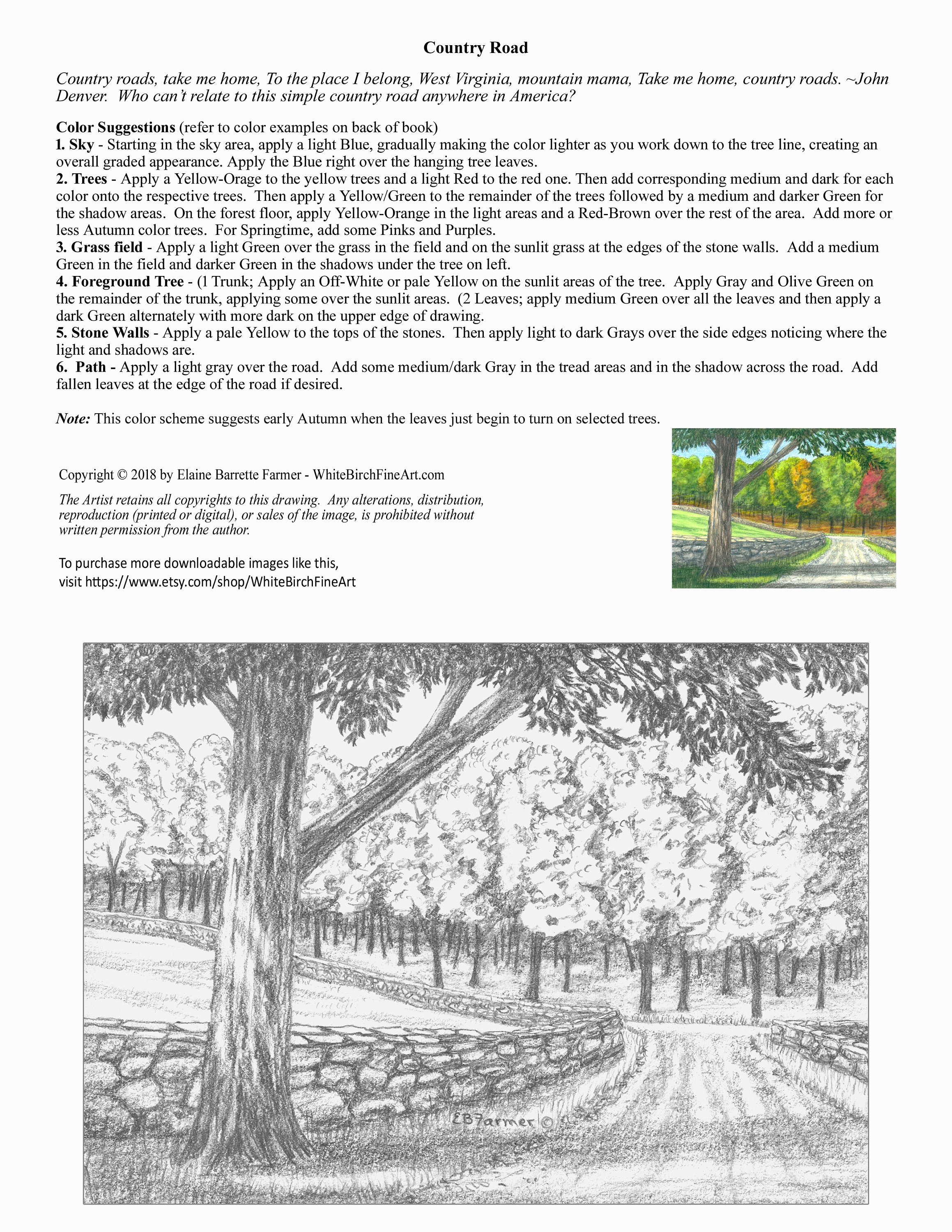 Country Path Stone Wall Path Coloring Pages W/instructions for Both 5x7 ...
