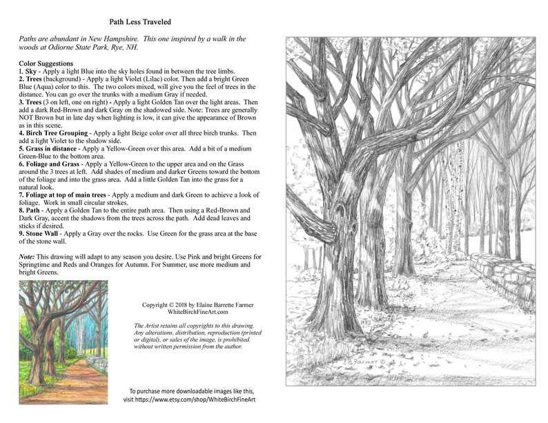 Old Rural Path Stone Wall Scene Coloring Pages W/instructions - Etsy