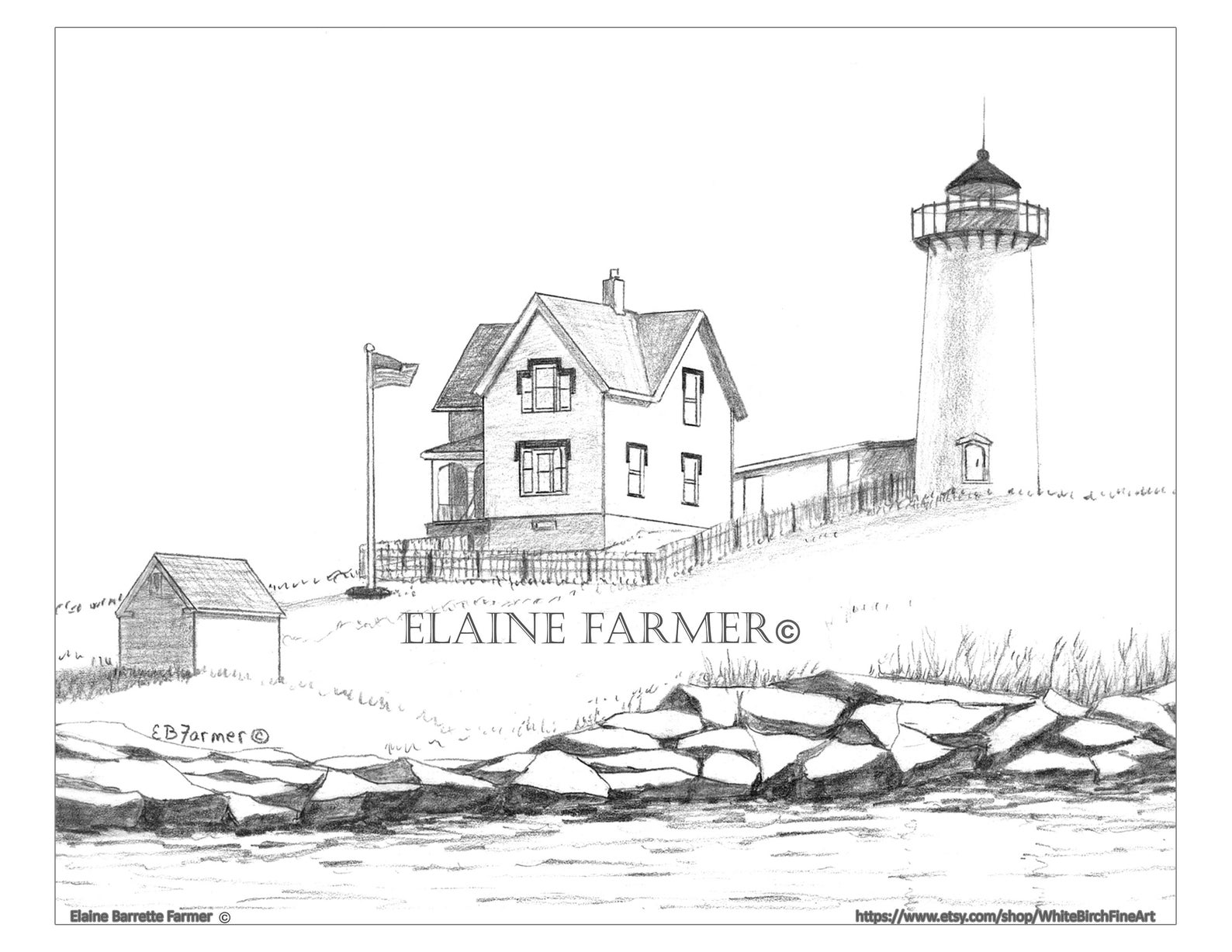 Nubble Lighthouse Coloring Page With Instruction: Grayscale Cape ...