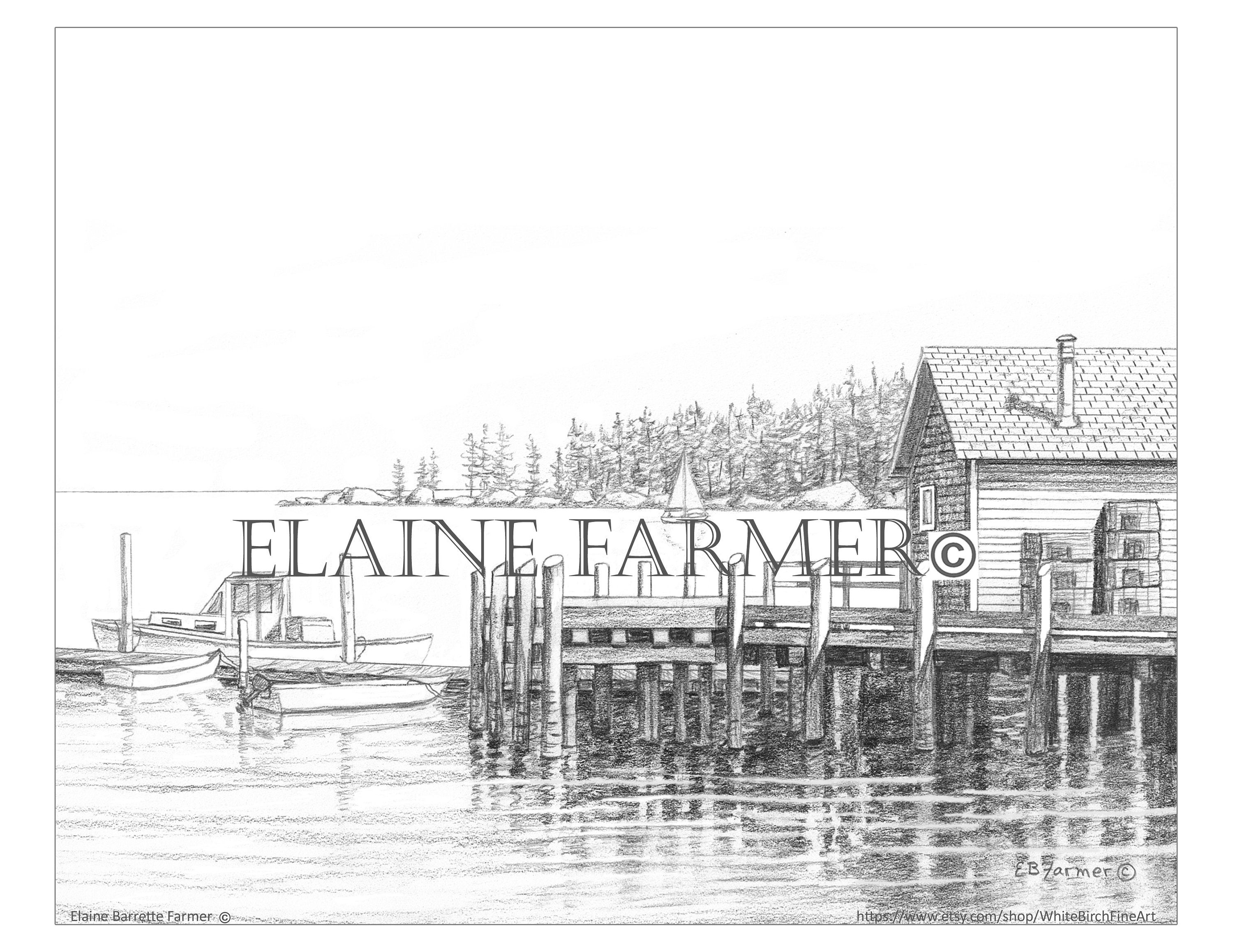 Fishing Pier Lobster Pot Boat Seascape Coloring Pages | Etsy