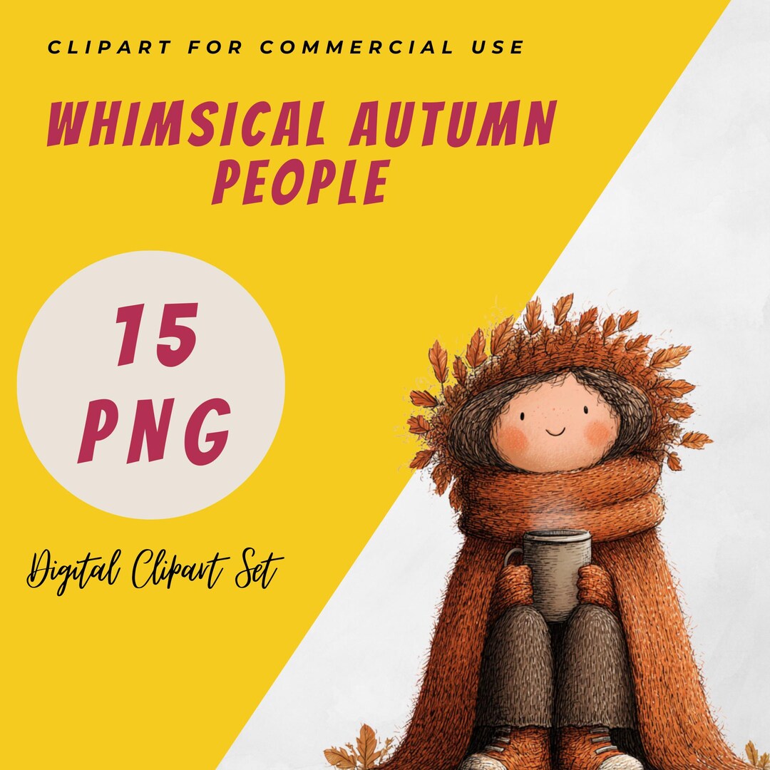 Whimsical Autumn People Clipart PNG Set Cute Fall Characters Cozy ...