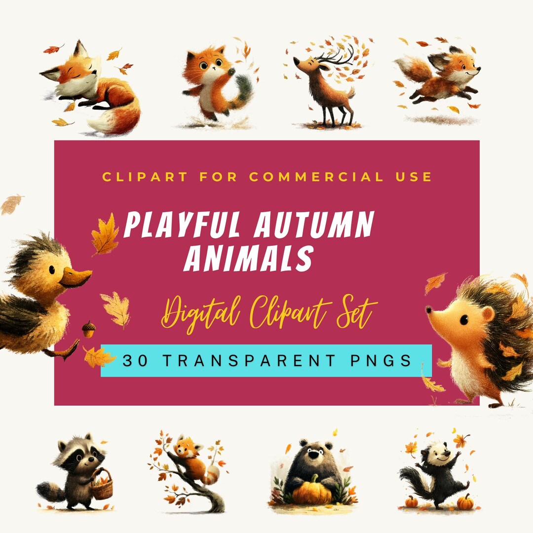 Playful Autumn Animals Clipart | Cute Woodland Friends | Cozy Fall ...