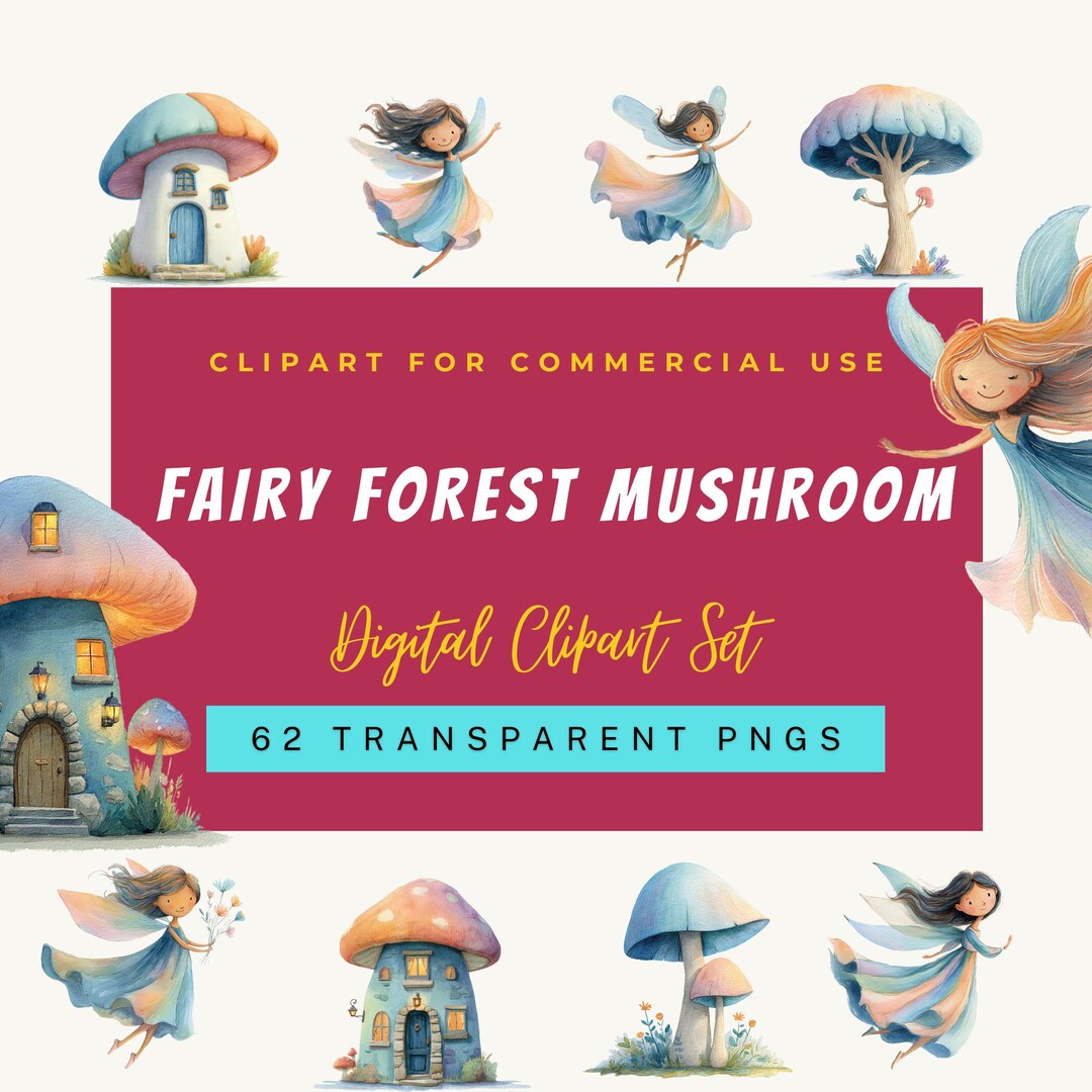 Fairy Forest Mushroom Clipart Set | Whimsical Fairy & Mushroom PNG ...