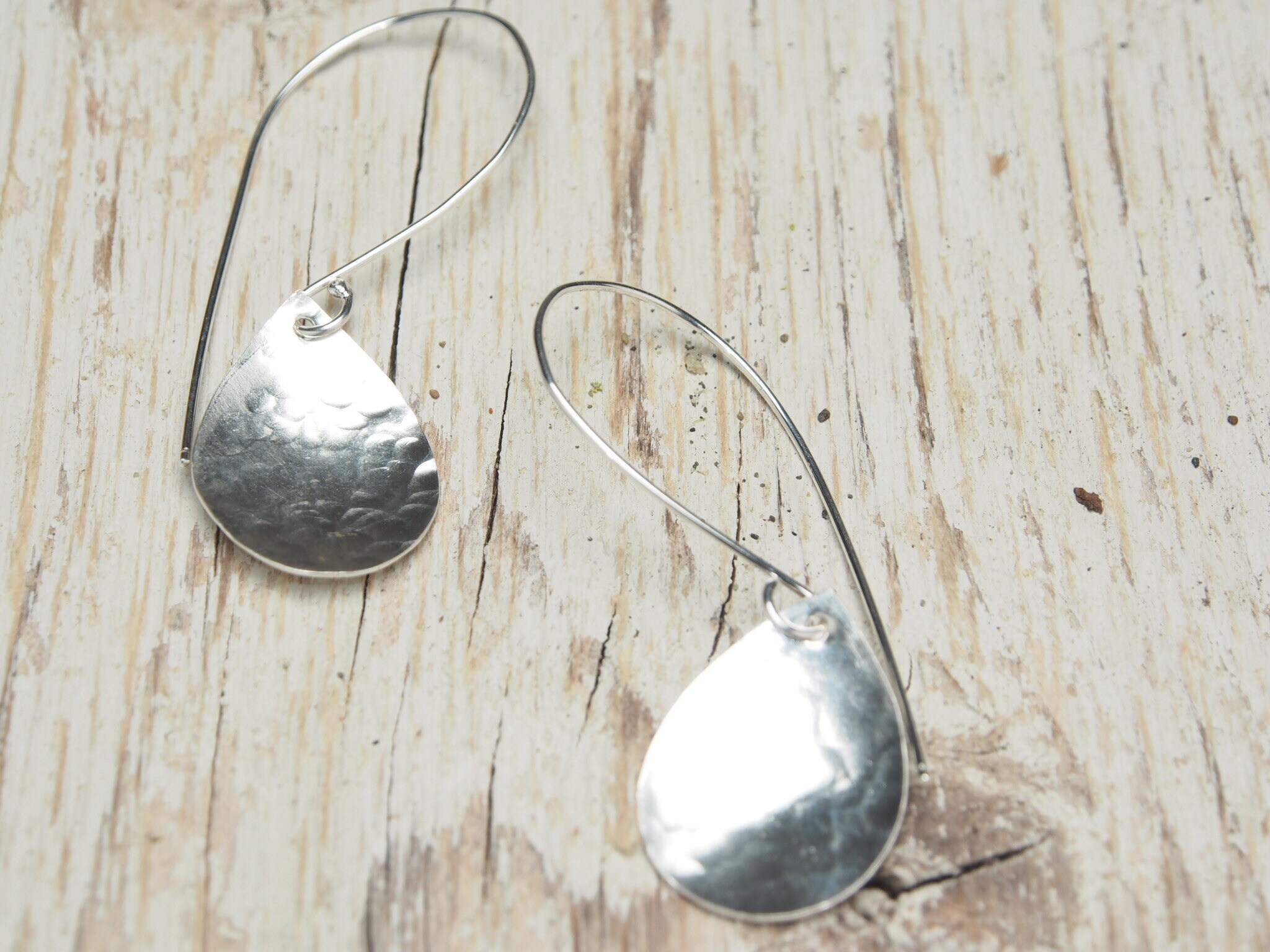 Hammered Sterling Silver Teardrop off Long Sleek Sterling Silver Hooks ...