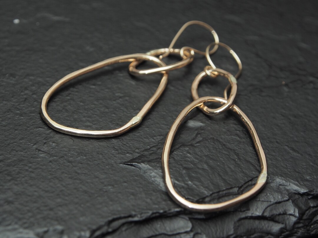 Hammered Gold Irregular Ovals Drop Earrings, Ildiko Jewelry, Minimalist ...