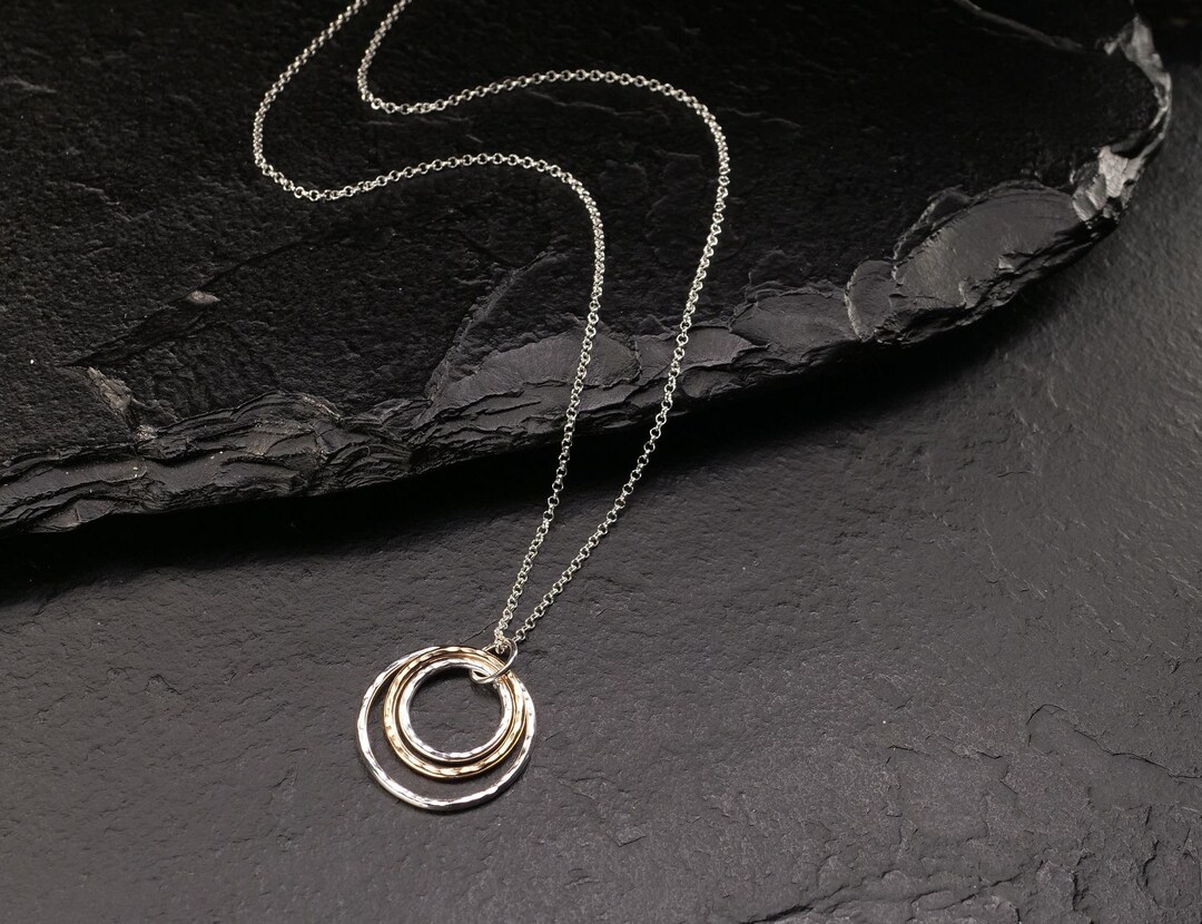 Three Generations Hammered Mixed Metal Gold and Silver Circles Pendant ...