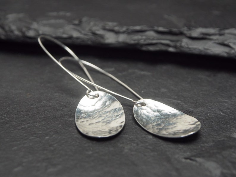 Hammered Sterling Silver Long Oval Discs off Sleek Sterling - Etsy