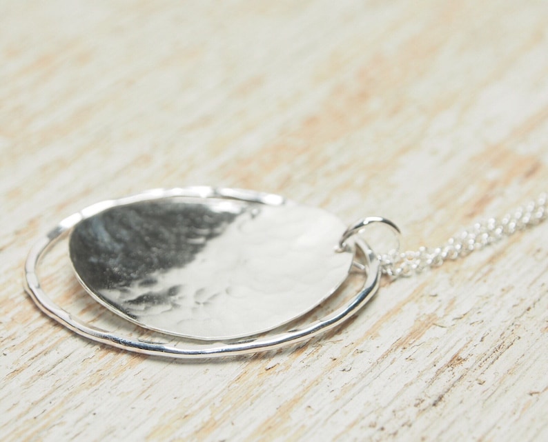 Sterling Silver Hammered Oval Disc Pendant in Oval Outline - Etsy Canada
