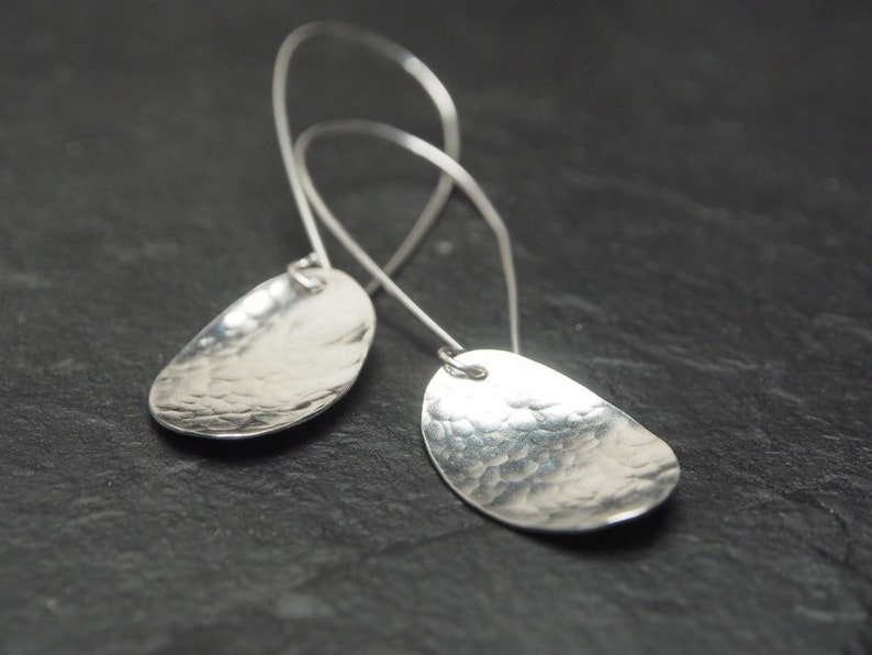 Hammered Sterling Silver Long Oval Discs off Sleek Sterling | Etsy