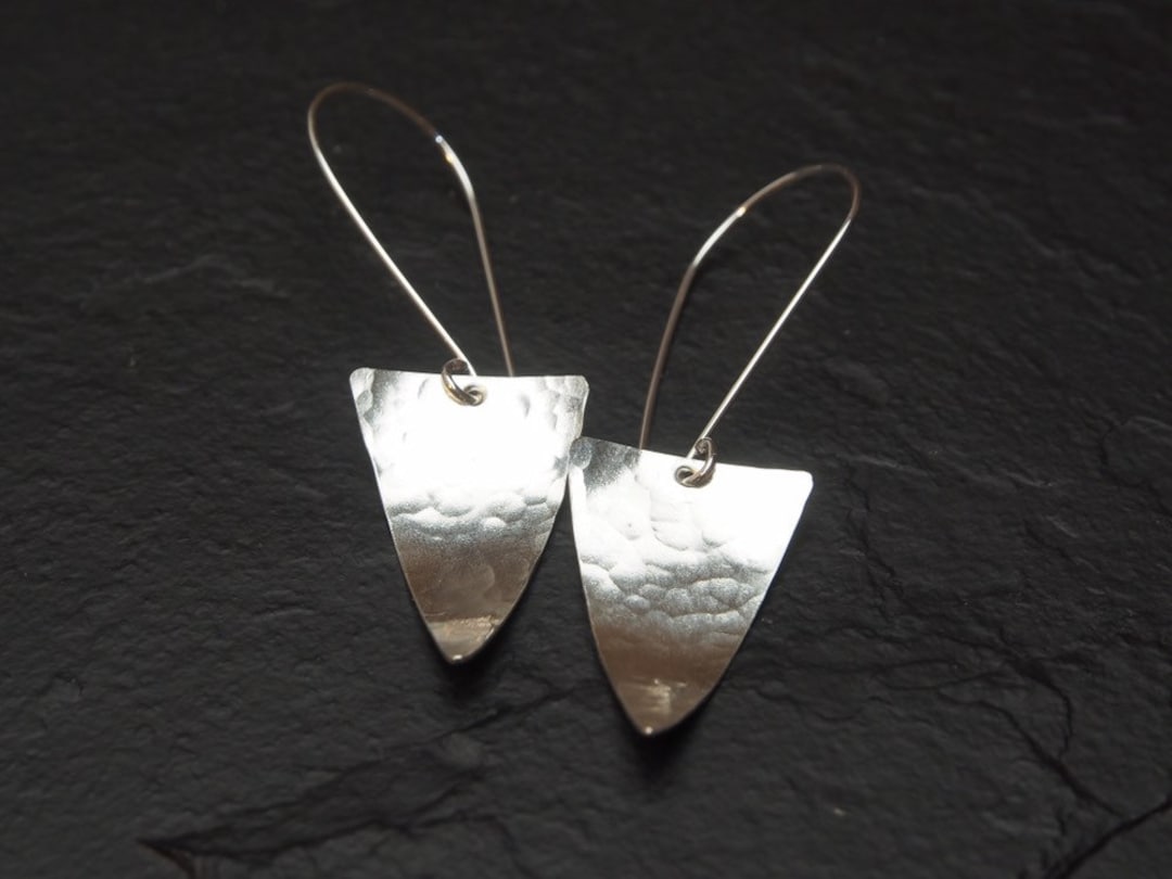Hammered Sterling Silver Triangle Drops off Sleek Sterling Silver Hooks ...