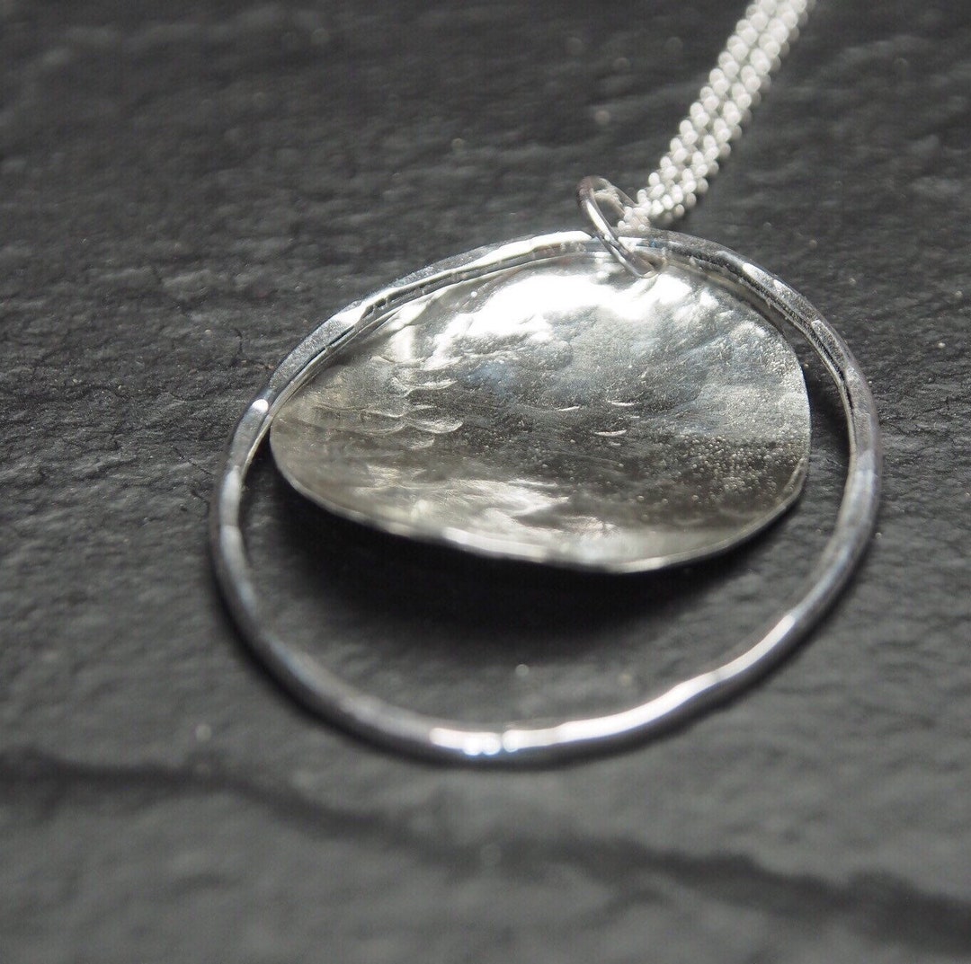 Sterling Silver Hammered Oval Disc Pendant in Oval Outline Pendant on ...