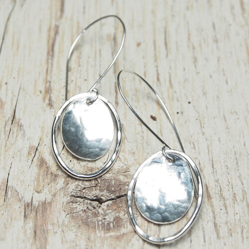 Hammered Sterling Silver Oval Drop Earrings Domed Oval and | Etsy