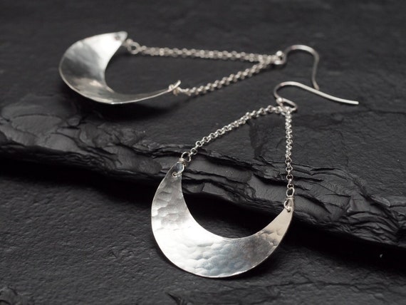 Hammered sterling silver crescents swaying from sterling | Etsy