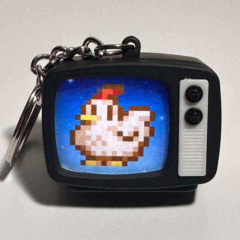 Stardew Valley Mini TV Keychain With Static Sound | Cute Chicken ...