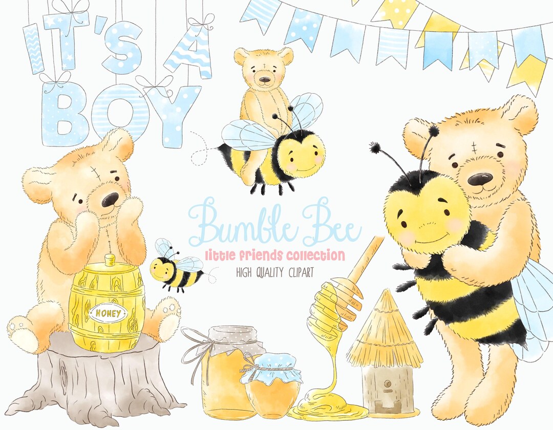Watercolor Bear & Bee Clipart • Baby Boy Nursery (digital Download) - Etsy