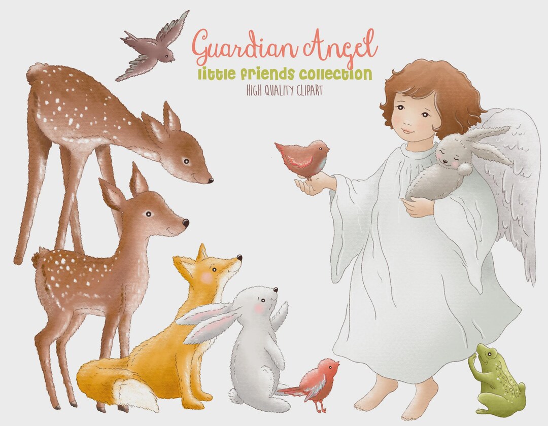 Angel Baby Animals Clipart • Watercolor Baptism Illustrations (digital ...