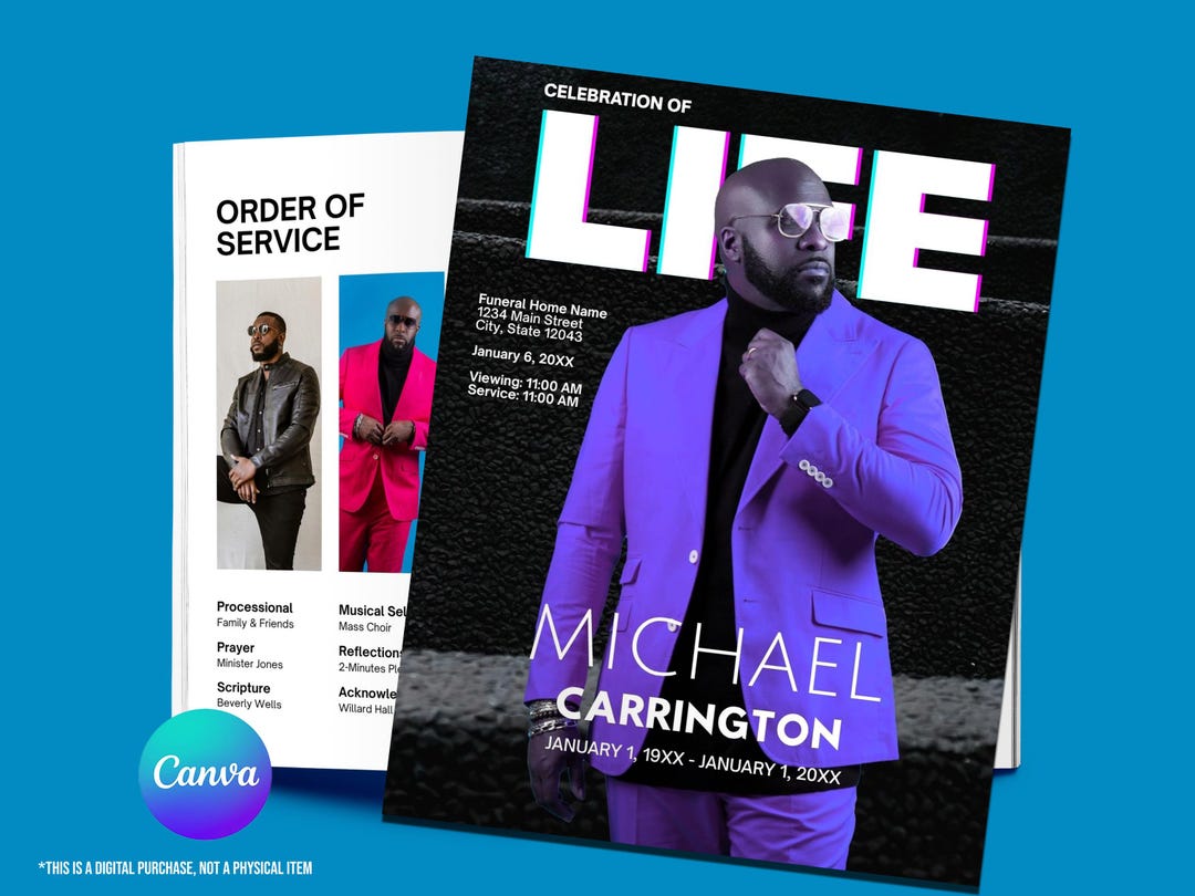 Editable Funeral Obituary Program Canva Template: Celebration of Life ...