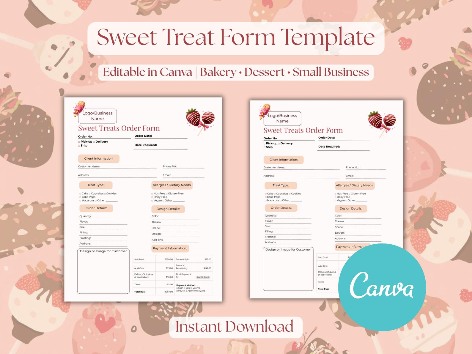 Sweet Treat Order Form Template | Bakery Order Form | Dessert Order ...