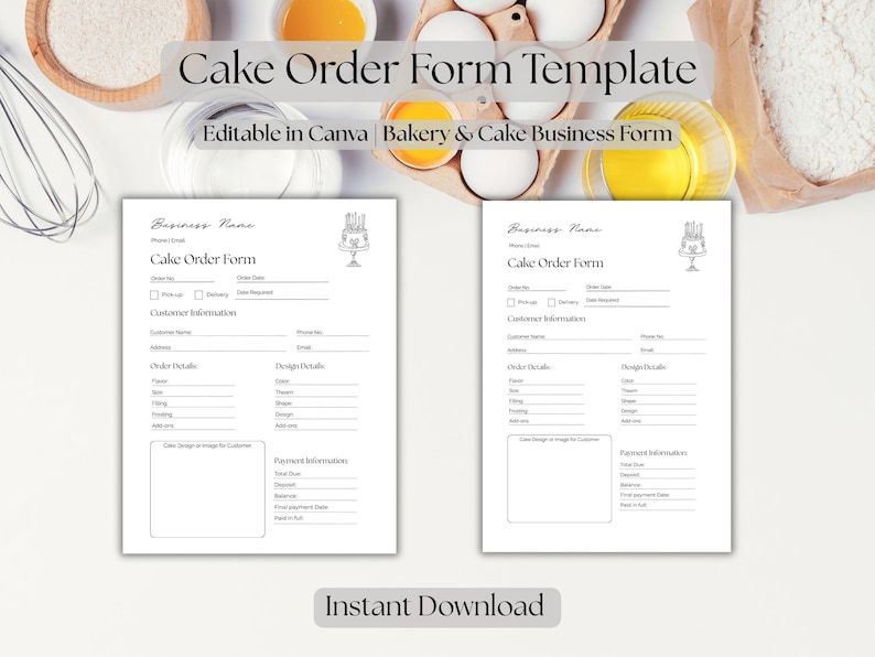Cake Order Form Template | Editable Bakery Business Form (canva) - Etsy