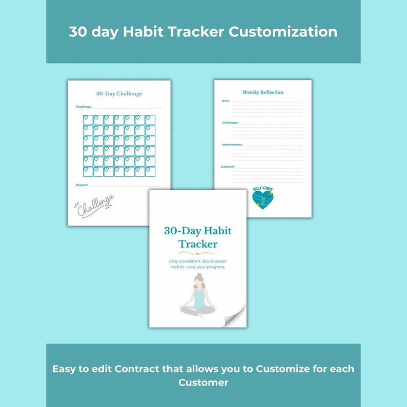 30-day Habit Tracker Printable and Canva Template | Productivity & Self-care Journal | Use in ...