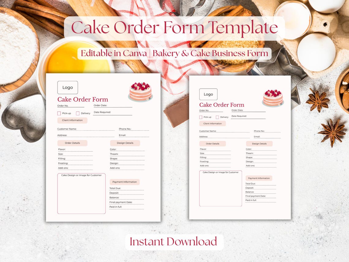 Cake Order Form Template | Editable in Canva | Bakery Order Sheet ...