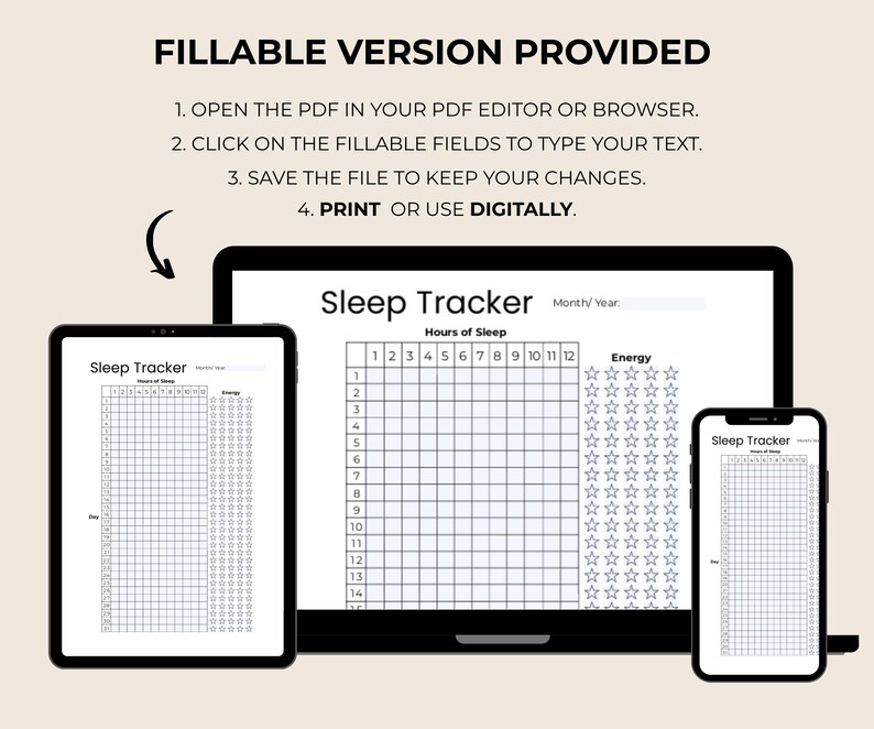 Sleep Tracker PDF | Printable and Fillable | Digital Sleep Log | A4 ...