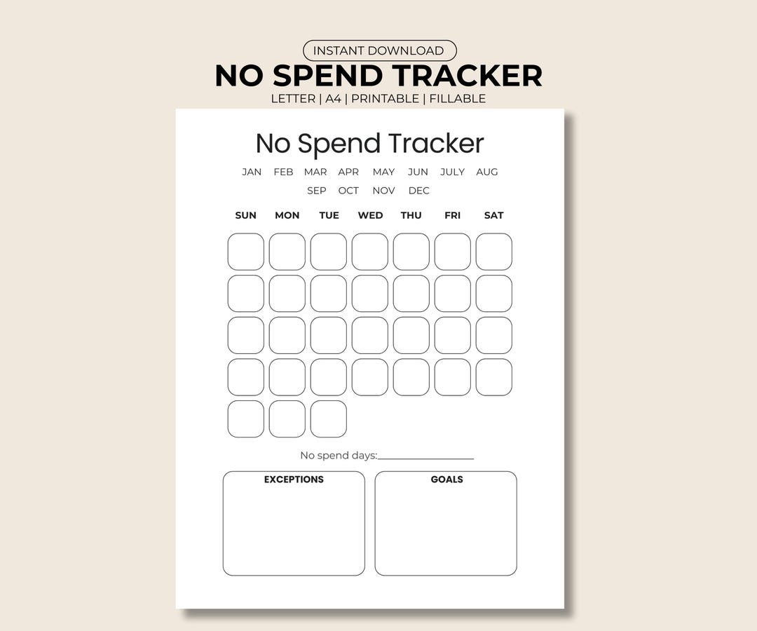 No Spend Tracker Printable | Monthly No Spend Calendar | Budget ...