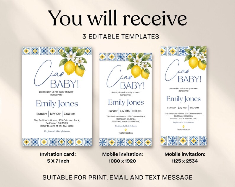 Ciao Baby Shower Invite, Italian Theme Bambino Invitation, Blue Tile ...