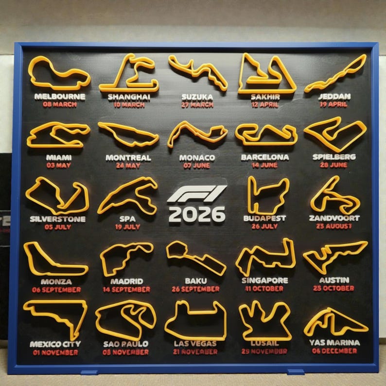 F1 2026 Race Calendar Wall Art With Stand – 3D Printed Formula 1 ...