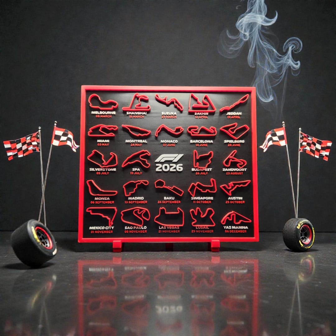 F1 2026 Race Calendar Wall Art With Stand – 3D Printed Formula 1 ...